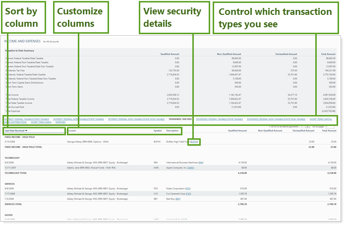 Income and Expenses Report